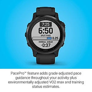 Garmin Fenix 6S Pro, Premium Multisport GPS Watch, Smaller-Sized, features Mapping, Music, Grade-Adjusted Pace Guidance and Pulse Ox Sensors, Black (Renewed)