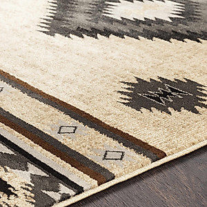 Hauteloom Hoylake Southwestern Tribal Living Room Bedroom Dining Room Aztec Area Rug - Native American Indian Indie Carpet - Brown, Gray, Black - 7'10" x 11'2"