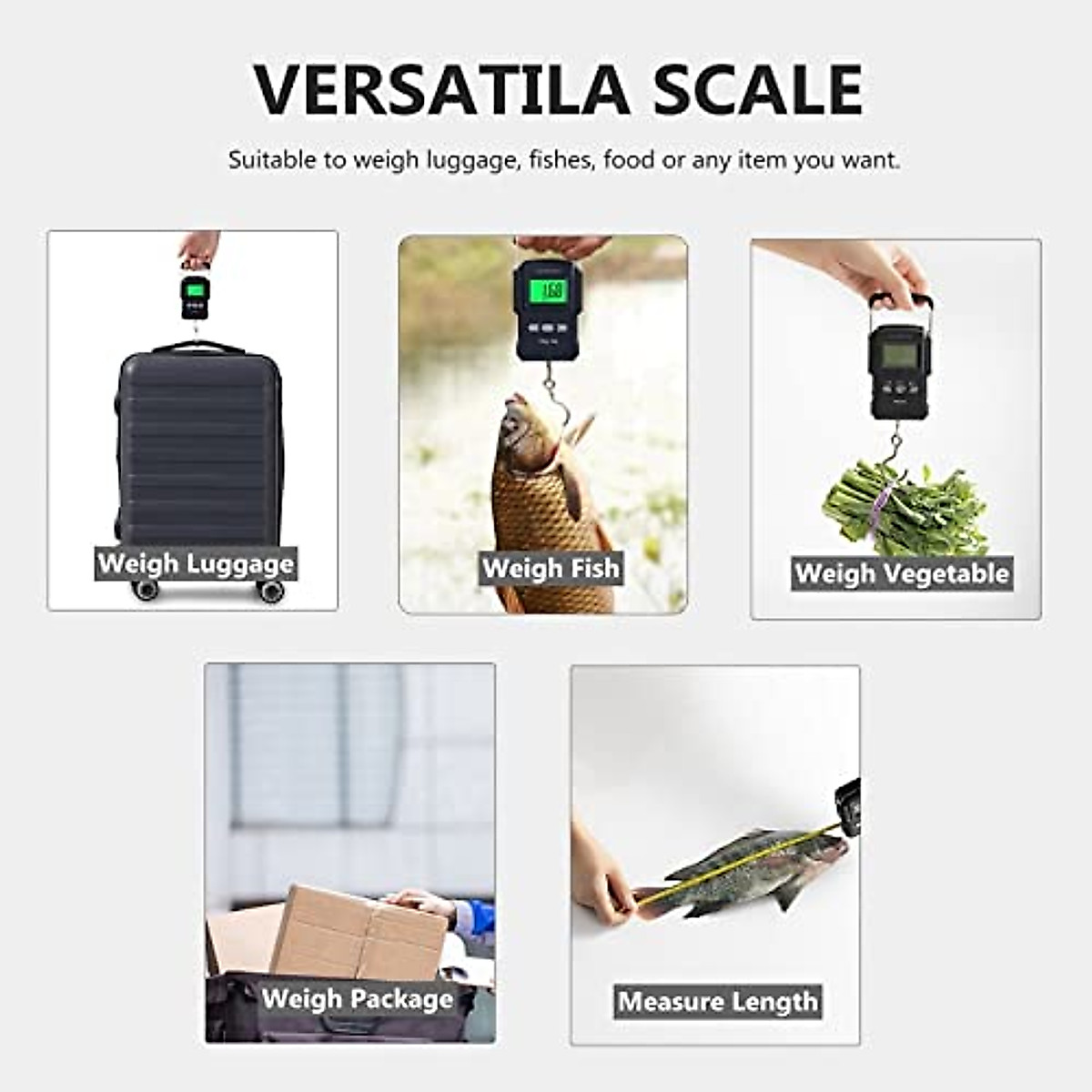 NUTRI FIT Luggage Weight Scale Fish Weighing Scales Digital Handheld Suitcase Weigher with Hook, 165lb/75kg with Measuring Tape for Travel, Fishing, Gifts