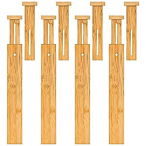 FILWH Bamboo Drawer Dividers Perfect Expandable Wooden Drawer Dividers for Kitchen Spring Loaded Adjustable Drawer Separators (2.4" High, 16.5"-22") for Bathroom Bedroom Dresser Office(4L Pack)
