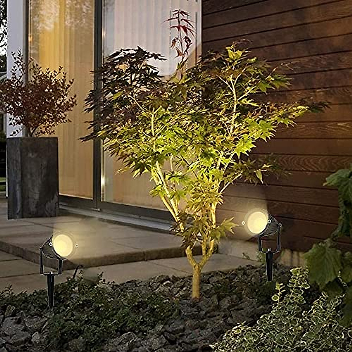 ELEGLO 5W LED Spot Lights Indoor Uplight, IP65 Waterproof Wall Lights,120V Ceiling and Floor Spotlight,3000k Landscape Lighting, Home,Garden,Yard with US 2-Plug Cord with Base and Spikee (6 Pack)