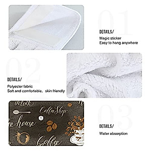 visesunny Hanging Tie Towels 2 Pack Kitchen Hand Towels Dishcloths Sets with Loop Tea Coffee Theme Retro Style Soft Cotton Absorbent Hand Towels for Bathroom Restaurant Hotel BBQ