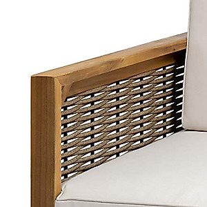 Christopher Knight Home Judith Outdoor Acacia Wood Club Chair with Wicker Accents (Set of 2), Teak Finish + Mixed Brown + Beige