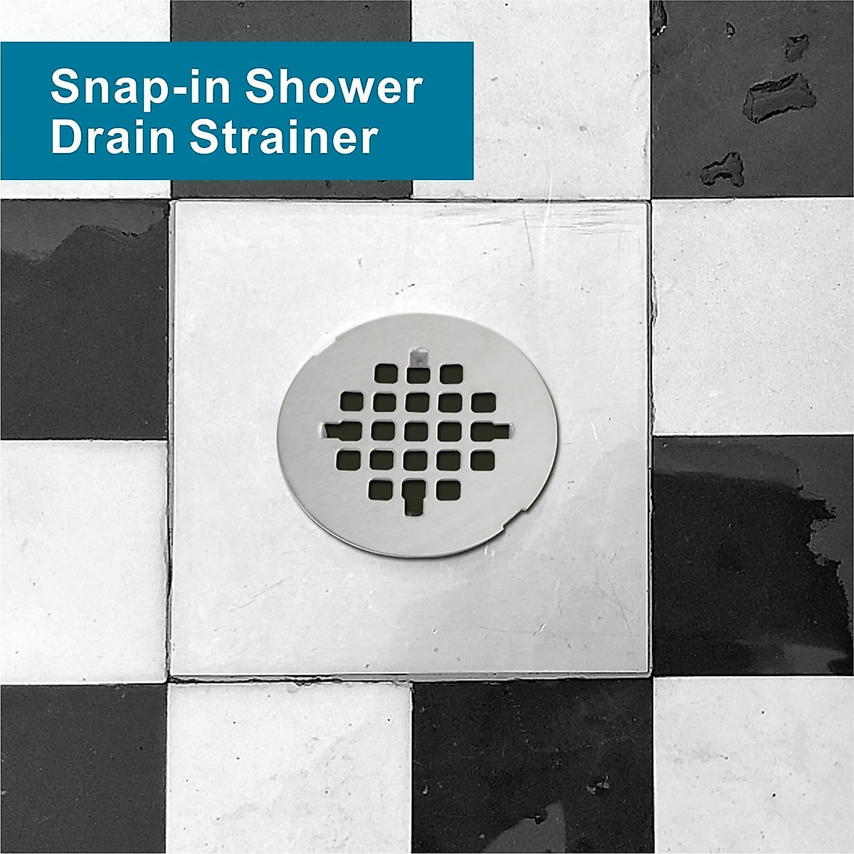 Brushed Nickel 4-1/4" OD Snap-in Shower Drain Cover Replacement, Welsan Stainless Steel Round Shower Strainer Grid Easy to Install