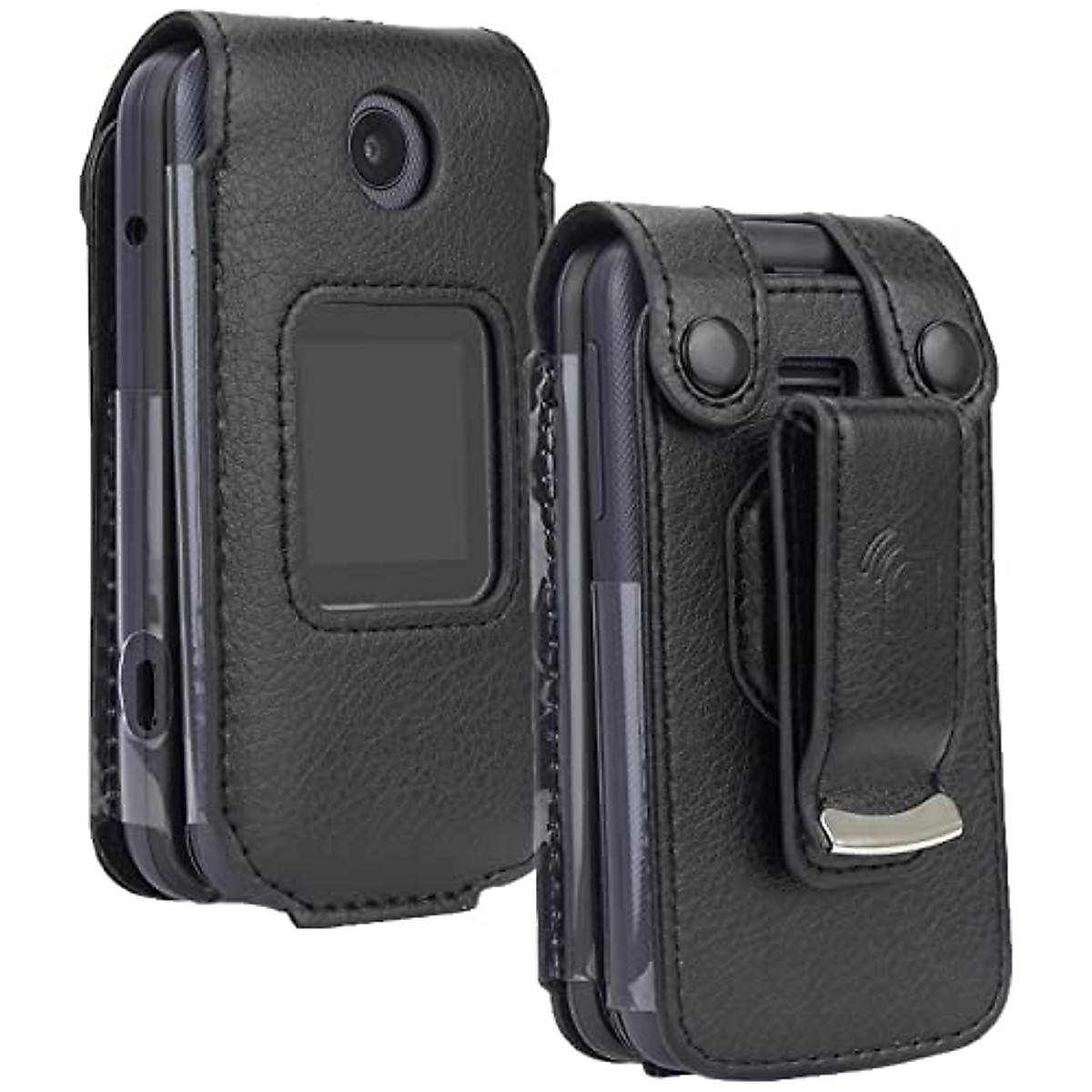 Case for Alcatel Go Flip 4 / TCL Flip Pro/TCL Classic Phone, Nakedcellphone [Black Vegan Leather] Form-Fit Cover with [Built-in Screen Protection] and [Metal Belt Clip]