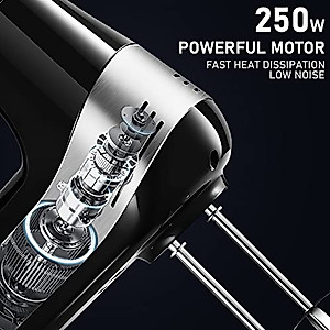 Hand Mixer Electric, REDMOND Hand Held Mixer with Turbo Function, Stainless Steel 5-Speed Kitchen Mixer for Whipping, Mixing Cookies, Cakes, and Dough Batters, Black