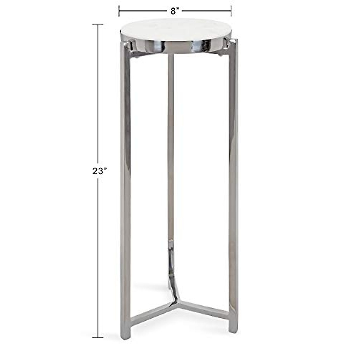 Kate and Laurel Aguilar Glam Drink Table, 8" x 8" x 23", Silver and White, Transitional Tea Table and Plant Stand with Marble Tabletop