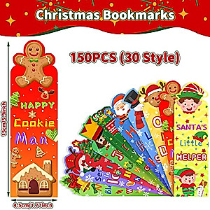 150Pieces Christmas Bookmarks Party Favor 30 Designs, Double Sided Christmas Holiday Bookmarks Christmas Character Bookmarks Santa Snowman Reindeer Christmas Tree for Students Christmas Favors