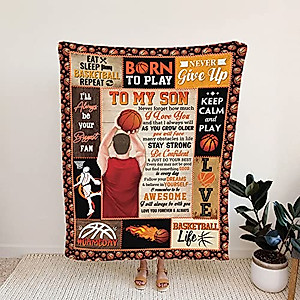 MUCHNEE Sports Basketball Blanket for Boy Kid Men, Son Blanket Gifts from Mom & Dad, to My Son Throw Blanket for Couch Bed Travel, College Graduation Gift for Son, Birthday Gift for Basketball Fans