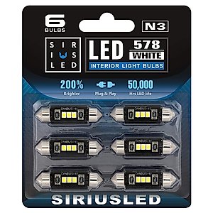 SIR IUS LED N3 578 LED bulbs Pure white Super Bright LED Festoon 300 Lumens 3030 Chipset for Car Truck Interiors Dome Map Door Courtesy Lights 1.72” 41MM 211-2 212-2 569 size pack of 6