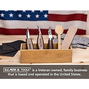 Elemental Tools 9pc Wood Carving Tools Set - Hook Carving Knife, Whittling Knife, Detail Wood Carving Knife For Spoon, Bowl, Kuksa Cup Or General Woodwork - Bonus Cut Resistant Gloves And Bamboo Box