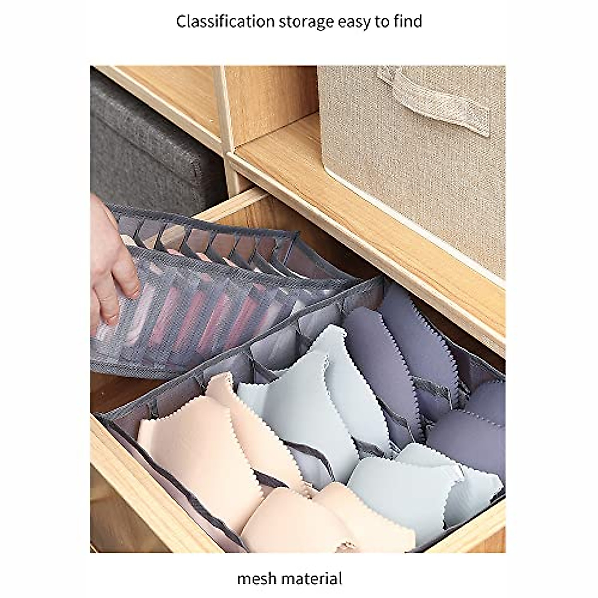 3PCS Drawer Organizer Underwear Closet Divider Women 6,7 and 11 grids for Clothes Storage Organization, Dresser, Drawer and Closet Organizers for: Underwear, Bra, Sock, & More, PSL-S13, Gray