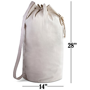 Handy Laundry Canvas Duffel Bag - Drawstring, Leather Closure, Shoulder Strap. (2-PACK)
