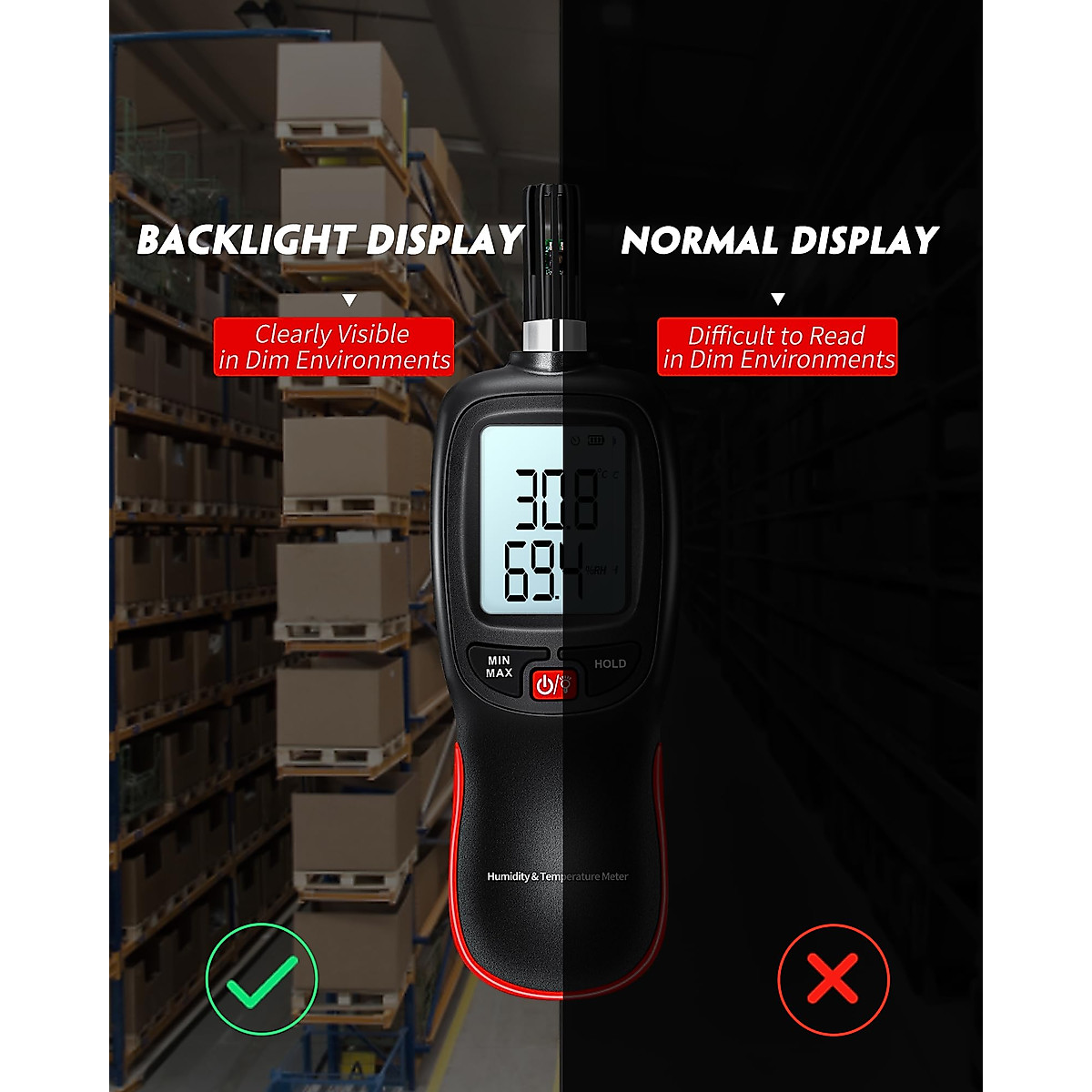 APOMONO WT83 Temperature Humidity Meter, High Precision Thermometer Hygrometer with Ambient Dew Point Wet Bulb Temperature Indoor Outdoor, Max/Min Data Hold, 1000 Sets Data Log, Batteries Included