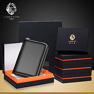 LAORENTOU Men Wallet Genuine Leather Card Holder for Male Brand Business Driver License Credit Card Case Holder (Black)