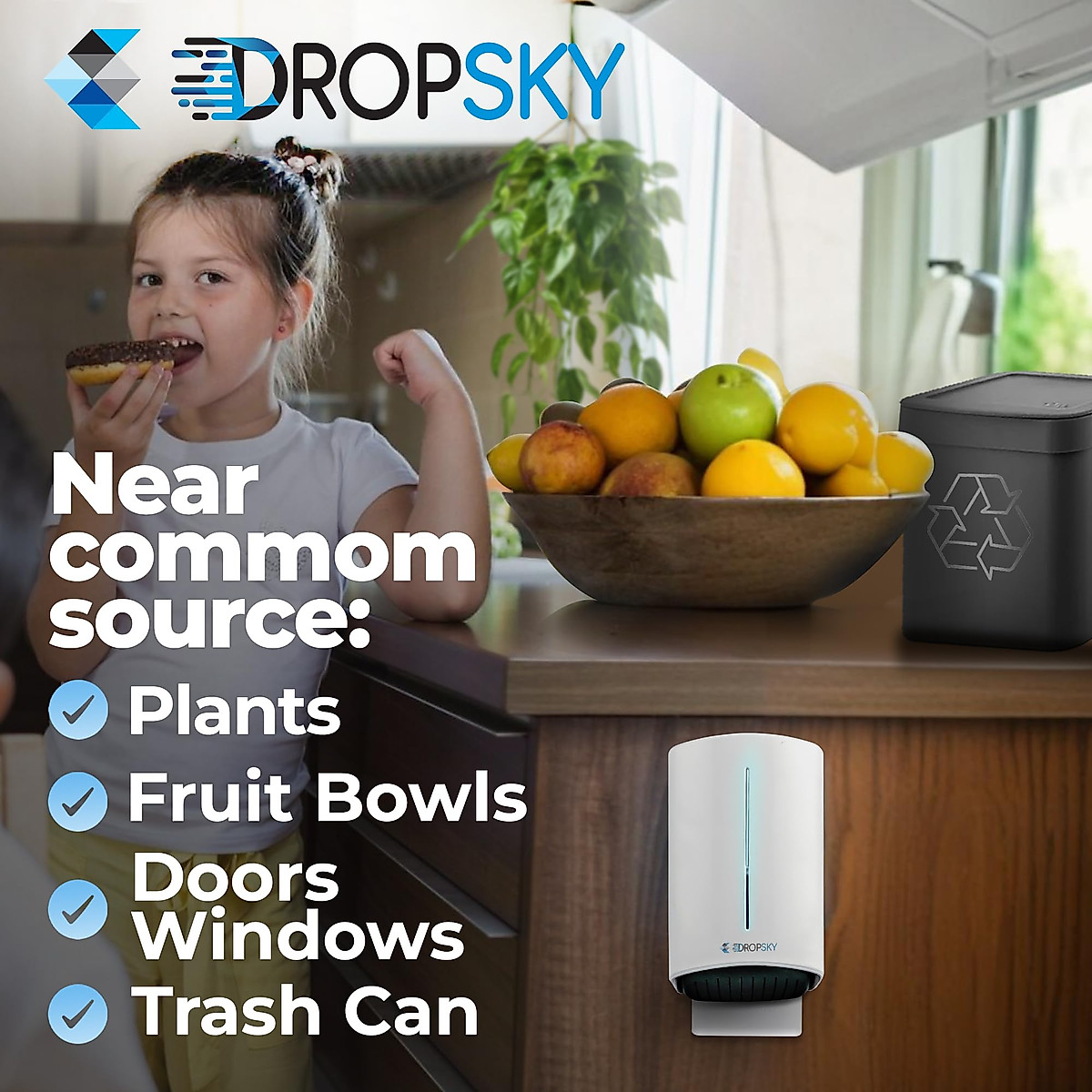 Dropsky Kit Indoor Flying Insect Trap - Plug-in Bug Light Trap for Fruit Flies, Gnats and Houseflies - Odorless and Mess Free (1 Big Trap + 2 Small Traps + 4 Glue Cards)