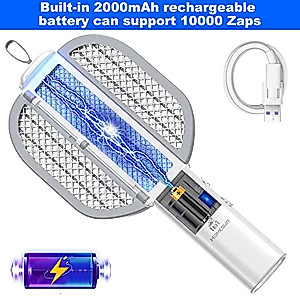 Electric Fly Swatter for Outdoor Indoor, Homesuit 2 in 1 Rechargeable Bug Zapper and Fly Zapper Racket, Powerful 4000V Mosquito Killer & Fly Zapper with 3-Layer Safety Mesh for Home, Travel, Patio