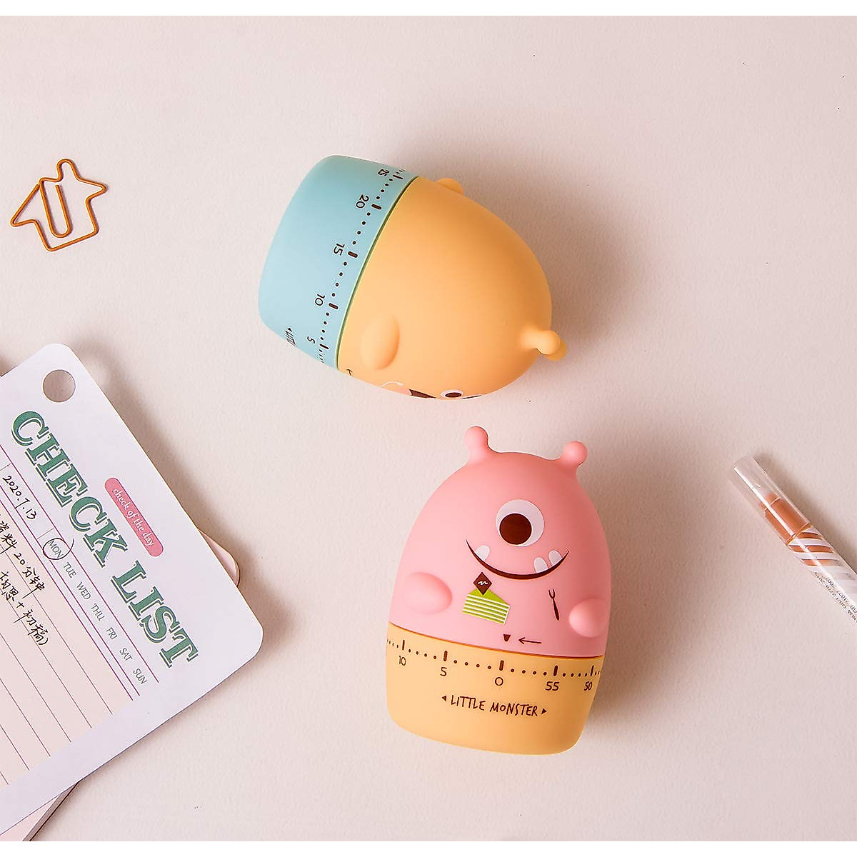 Ranvi Timer Small Monster Type Time Manager Mechanical Kitchen Timer, Suitable for Kitchen, Study, Daily(Gray)