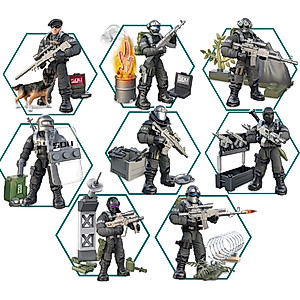 MEIEST SWAT Model Equipment Assembly Building Block Toys,8 PCS City Police Action Mini-Figures with Multiple Military Weapons Accessories,Party Favors Set
