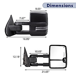 Switchback Towing Mirror for Silverado Sierra - Compatible with 2014-2018 Chevy GMC 1500; 2015-2019 Silverado Sierra 2500 HD 3500 HD with Power Adjusted Glass Heated Running & Turn Signal Lights Black