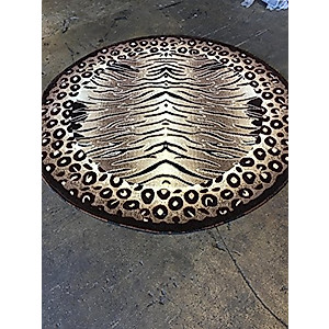 Americana Tiger & Leopard Zebra Animal Skin Round Area Rug Print Design 130 (4 feet X 4 feet Round)