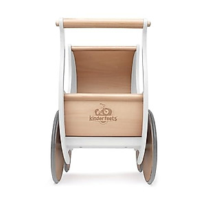 Kinderfeets Pram Walker - Toy Stroller for for Babies, Kids, and Toddlers | Sustainable and Eco-Friendly | 2-in-1 Walker and Stroller Design (White)