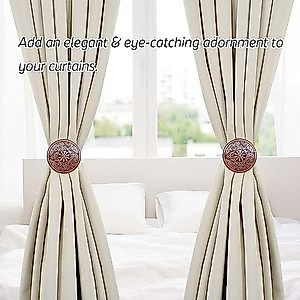 Vineland Retro Metal Magnetic Curtain Tie Back, 2 Pack Decorative Flower Metallic Boho Holder for Curtains Drape, Rustic Home Decoration (Brown)