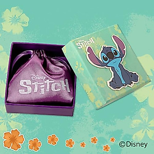 Disney Girls Lilo & Stitch Hoop Earrings - Enamel Hibiscus Flower & Stitch Brass Dangle Earrings - Officially Licensed