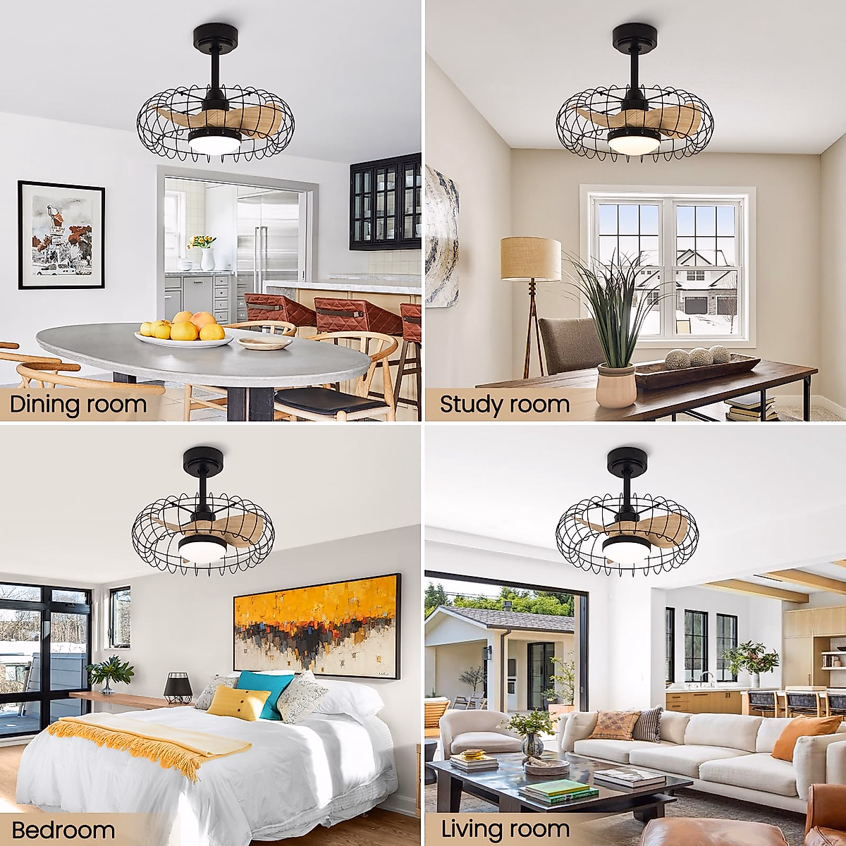 Nogcew Ceiling Fan With Lights and Remote, 20" Caged Ceiling Fans with Light,3-color Temperature,2 Rods, Reversible,Dimmable,Low Profile Ceiling Fan for Dining Room,Bedroom,Living Room