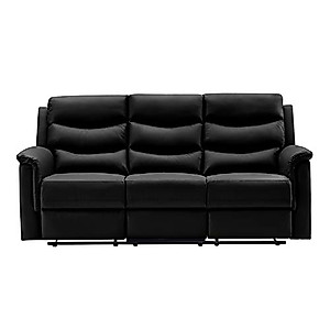 Verfur Double Recliner RV Sofa with Console |Faux Leather Motion Couch with 2 Cup Holders, 3-Seater Loveseat Couches with Flipped Middle Backrest, Home Theater Seating Living Room Furniture Sets