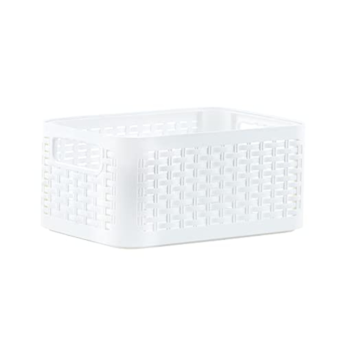 Superio Woven Plastic Storage Basket Box with Handles- Wicker Home Organizer Shelf Bins for Closet- Use for Socks, Jeans, Undershirts, Belts, Accessories (9 Quart, White)