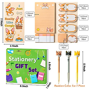 Xqumoi Corgi Sticky Note A5 Notebooks Pen Stationery Set - Corgi Self-Stick Notes Pads 2 Pack Spiral Notebooks Black Gel Ballpoint Pen Back to School Office Supplies Teacher Appreciation Gift with Box