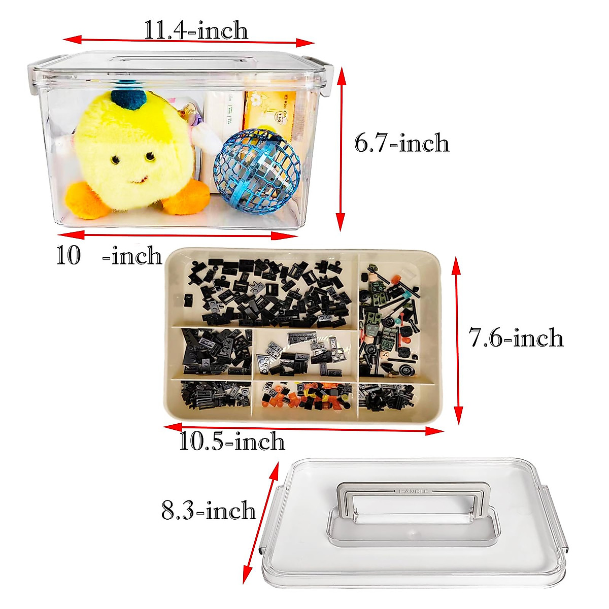 XUDAUP Plastic Storage Boxes with Removable10 inch Crafts Organizer Box Bin with Handle Container Latching Organization for Toys,Stationery,Beads,Sewing Supplies Clear white