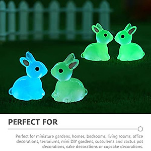 Didiseaon 20pcs Mini Luminous Rabbit Miniature Garden Statue Tiny Easter Bunny Figurines Glow in Dark Resin Fairy Gardens Accessories for Micro Landscape Cake Decoration