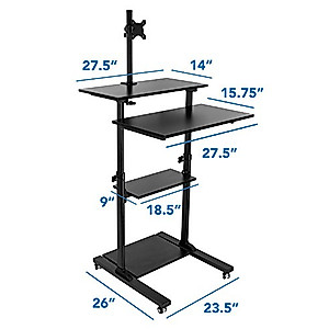 Mount-It Mobile Stand Up Desk / Height Adjustable Computer Work Station Rolling Presentation Cart With Monitor Arm (MI-7942B), Black