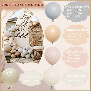 Balloon Arch Kit, SCMDOTI Neutral Balloon Garland with Double Stuffed Grey, Nude Balloon, Sand White Balloon for Boho Party, Baby Shower Decoration, Gender Reveal Party, Birthday, Baptism Decoration