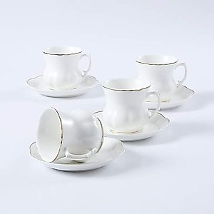 GuangYang Porcelain Tea Cups and Suacers,7ounces,Set of 4, White Cappucinuo coffee Cup with Saucer in Gift Box (Total 8 pieces)…