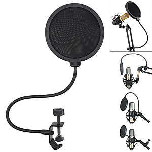 OriGlam Professional Microphone Pop Filter Mask Shield for Any Other Microphone, Dual Layered Pop Wind Screen with Flexible 360° Clip Stabilizing Arm