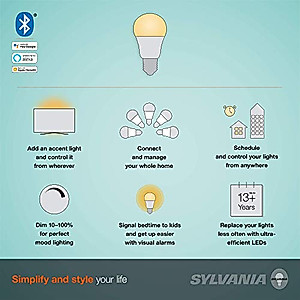SYLVANIA SMART+ Bluetooth Soft White A19 LED Bulb, Compatible with Alexa, Apple HomeKit and Google Assistant, 1 pack