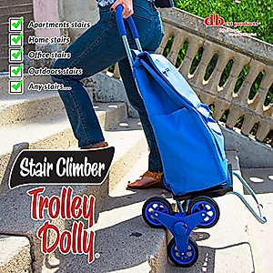 dbest products Stair Climber Trolley Dolly Folding Grocery Cart 3 Wheels Heavy Duty Shopping Hand Truck Made for Condos Apartments,39 inch Handle Height, 17.25" x 15.25" x 39.5", Blue
