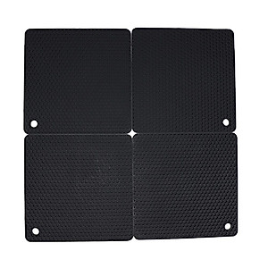 Smithcraft Silicone Trivets for Hot Dishes, Pots and Pans, Hot Pads for Kitchen, Black Silicone Pot Holders, Silicone Mats for Kitchen Counter, Non Slip Heat Resistant Mat, Flexible Trivet Mat Set 4