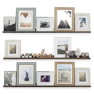 Rustic State Ted Wall Mount Long Narrow Picture Ledge Photo Frame Display - 60 Inch Floating Wood Shelf for Living Room Office Kitchen Bedroom Bathroom Décor - Set of 3 - Burnt Brown