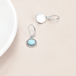 TIGER RIDER Blue Sea Stone Moonstone 925 Sterling Silver Larimar Earrings for Women, Rhinestone Round Crystal Jewelry for Mother s Day Gift, Exquisite Geometry Pendent Earrings