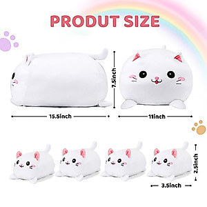 YIIQUWEN Cat Plush Cute Cat Stuffed Animal with 4 Baby Soft Pillow Birthday Gift for Girls Boys Kids Decor