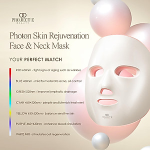 Project E Beauty LED Light Therapy Mask | LED Face & Neck Mask | Skin Rejuvenation | 7 Colors | Anti Aging | Reduce Wrinkles | Anti-inflammation | Brightening Skincare Mask