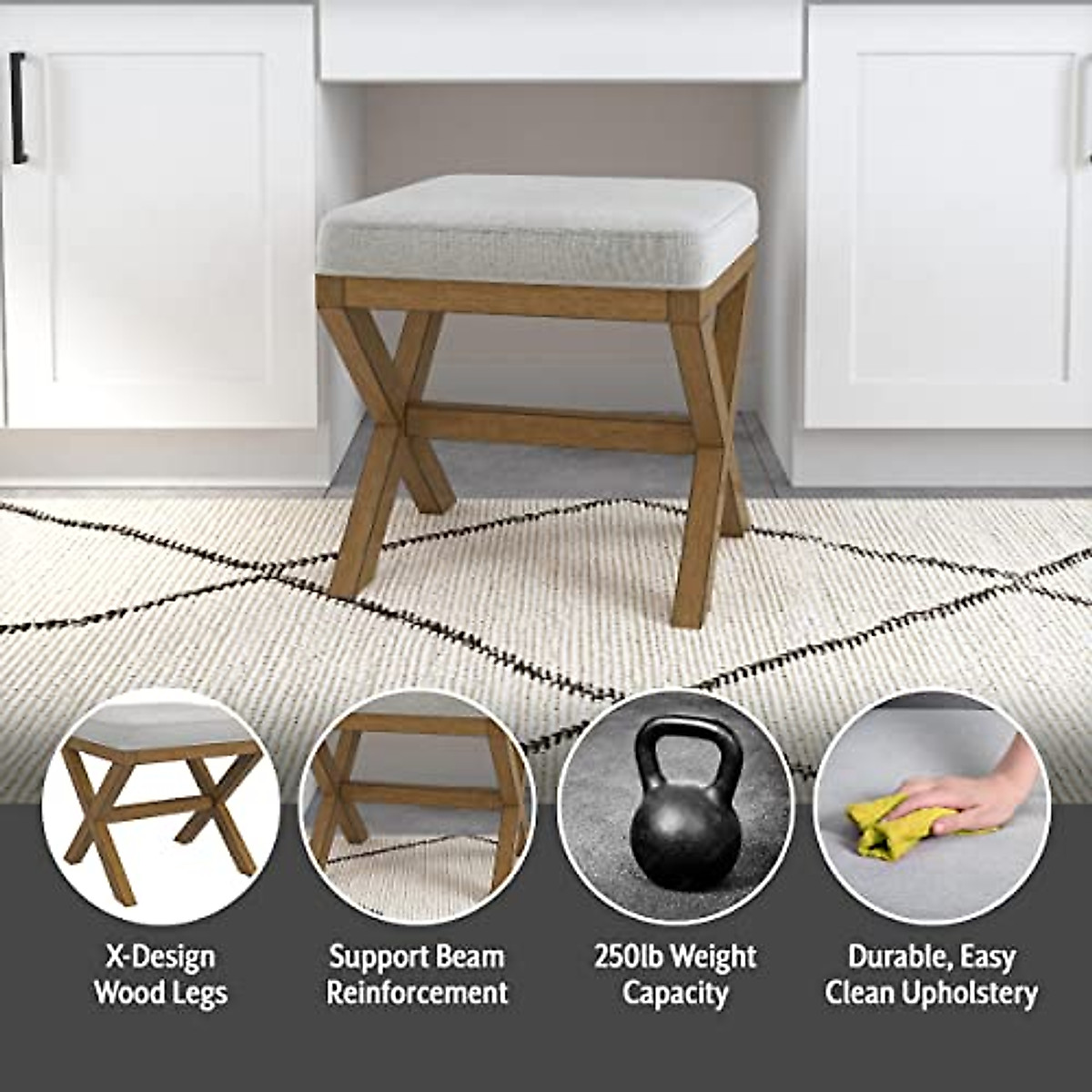 Hillsdale Somerset Backless Wood Vanity Stool for Makeup Room or Bathroom, Dark Driftwood