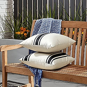 OTOSTAR Pack of 2 Outdoor Waterproof Decorative Pillow Covers 18x18 Inch Linen Geometry Pillowcases Cushion Case Garden Throw Pillow Covers Pillows Shell for Patio Furniture Couch Tent Balcony (Black)