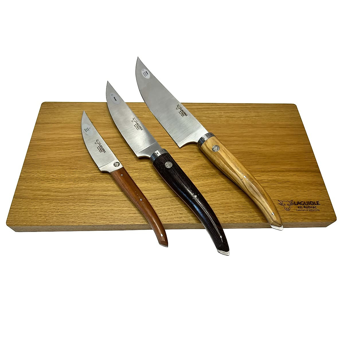 Laguiole en Aubrac Cuisine Gourmet Stainless Steel Fully Forged 3-Piece Starter Premium Kitchen Knife Set With Mixed Wood Handles, Made In France