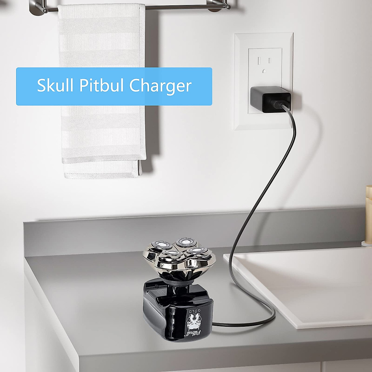 VHBW Power Cord for Skull Shaver, Charger for Pitbull Gold Pro/Silver Pro/Platinum/Palm Beast Trimmer, Replacement AC Power Adapter, 5.9ft, Silver