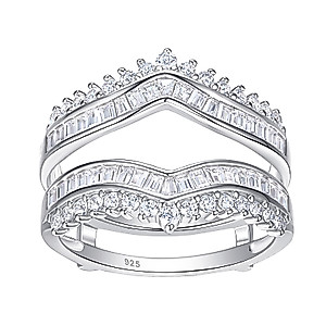 Newshe Cubic Zirconia Curved Bridal Ring Enhancer Guard for Women Engagement Rings White Gold 5A 925 Sterling Silver Size 7